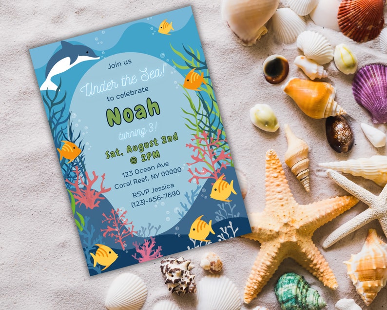 Under the Sea Invitation Editable Oneder the Sea Birthday Invite Sea ...