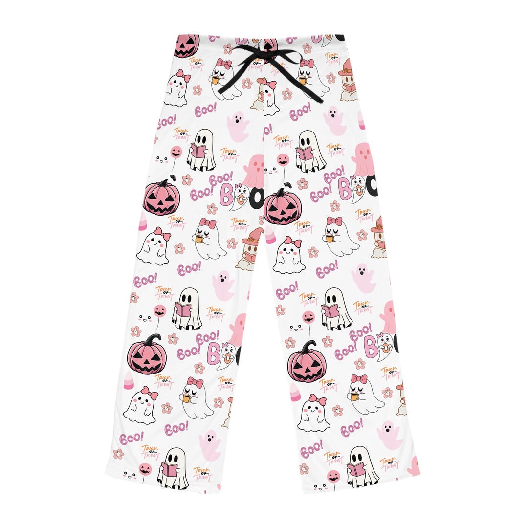 Cozy Halloween Pajama Pants With Pink Ghosts Spooky & Cute Sleepwear ...