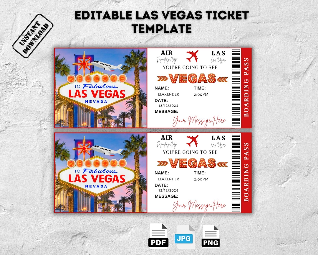 Editable Las Vegas Ticket Template, Personalized Surprise Trip Ticket ...
