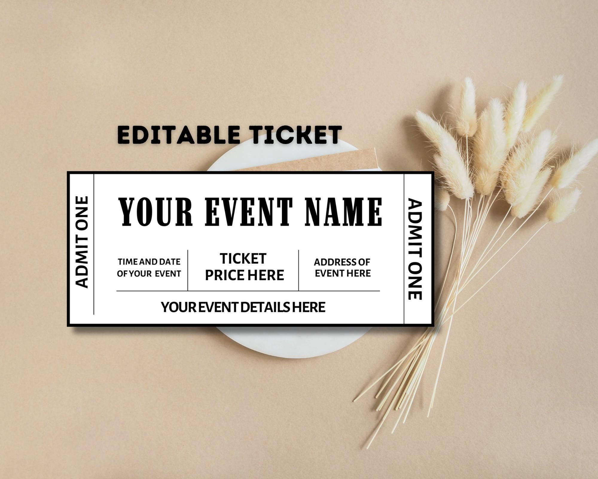Editable Food Event Ticket, Meal Ticket, Printable Ticket, Food Ticket ...