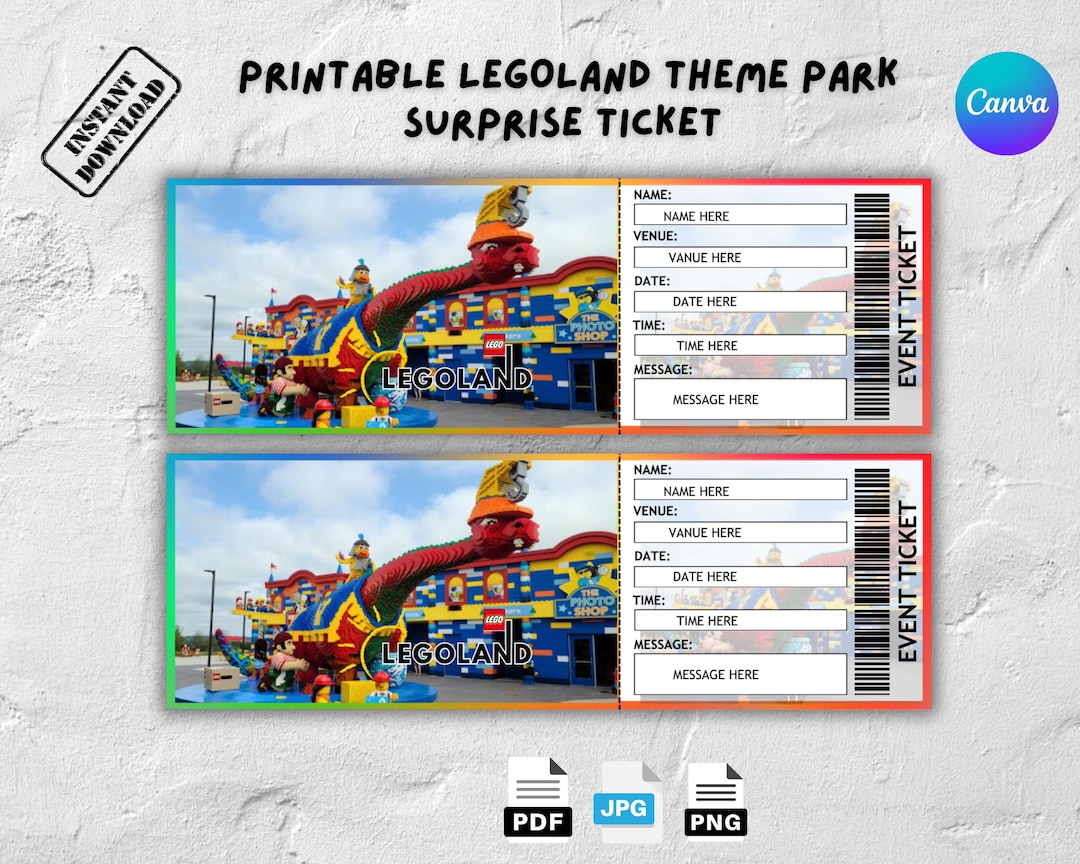 Printable Legoland Theme Park Surprise Ticket Template, Vacation Trip ...