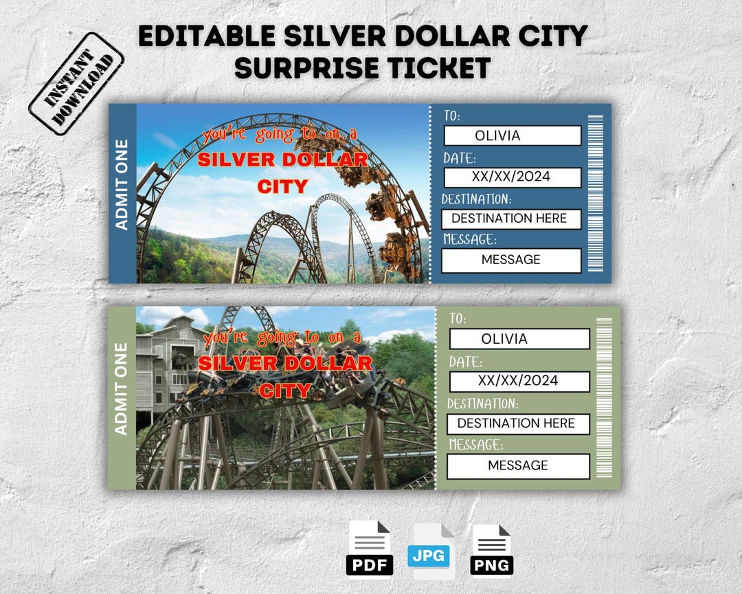 Editable Silver Dollar City Surprise Ticket Template, Printable Silver ...
