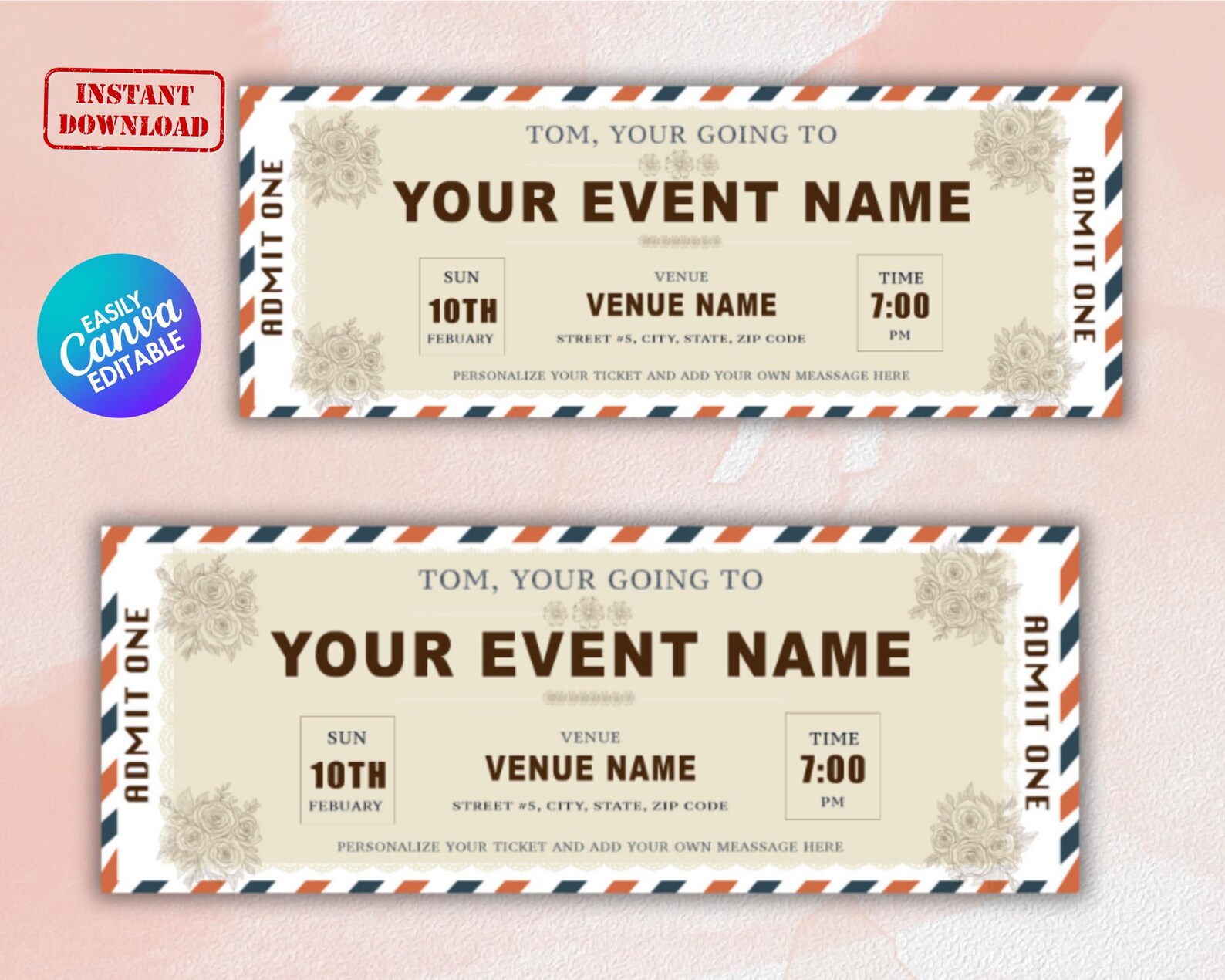 Editable Event Ticket Template, Event Ticket Template, Birthday ...