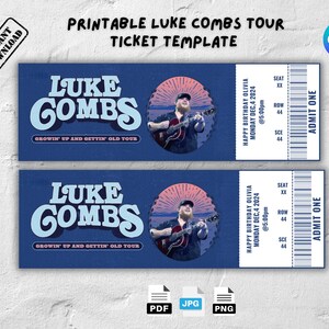 Editable Luke Combs Tour Concert Ticket, Luke Combs Tour, Birthday ...