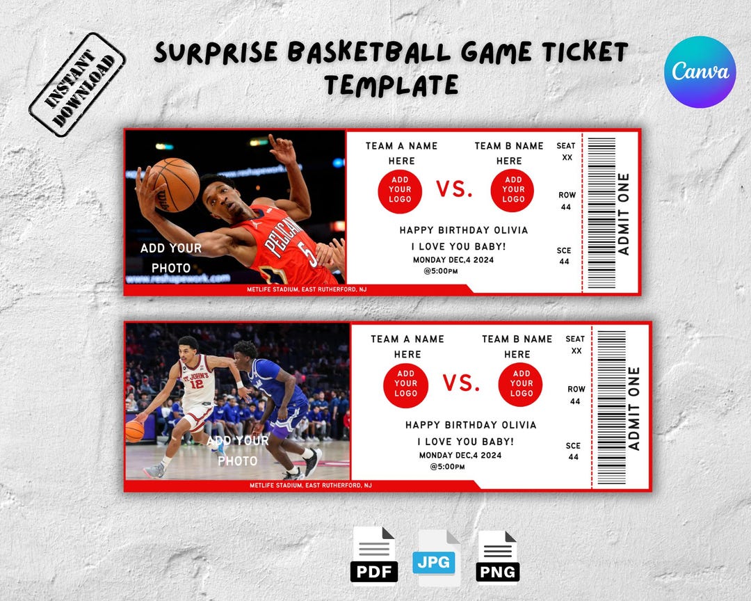 Editable Basketball Game Ticket, Sports Lover Gift Ticket, Birthday ...