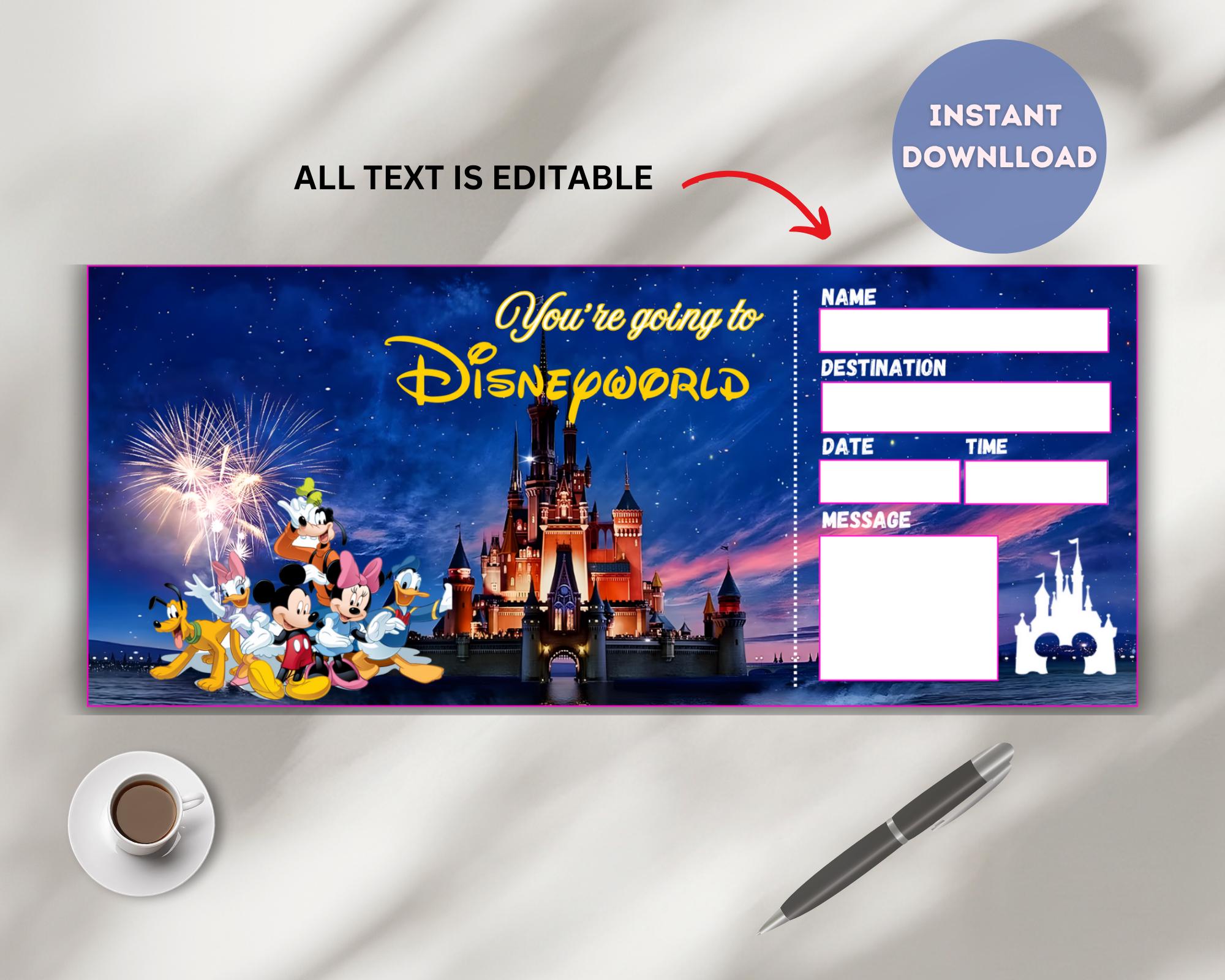 Surprise Disneyland Ticket Template, Disneyworld Ticket, Printable ...