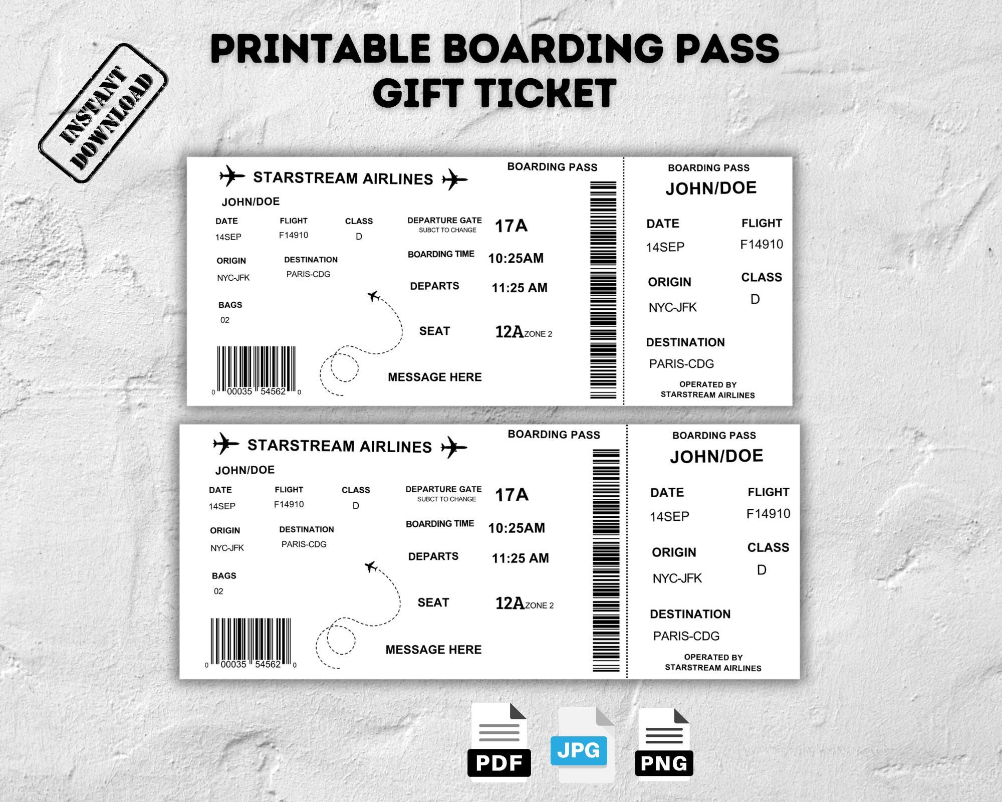 Editable Boarding Pass Canva Template, Printable Airline Ticket ...