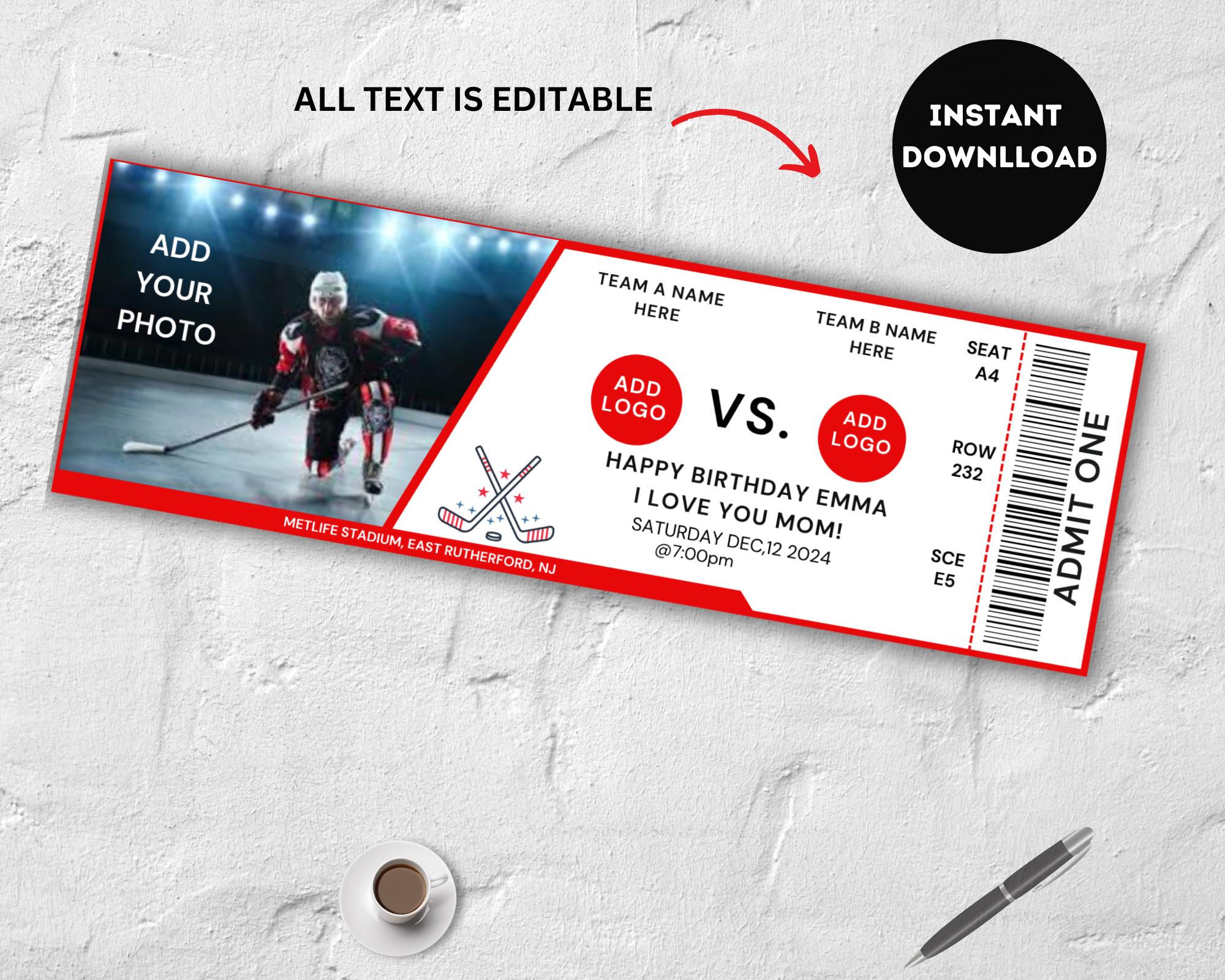 Editable Hockey Game Ticket Template, Hockey Game Ticket, Sports Lover ...