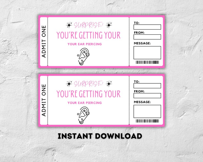 Editable Ear Piercing Ticket Template, Ear Pierce Coupon, Birthday Gift ...
