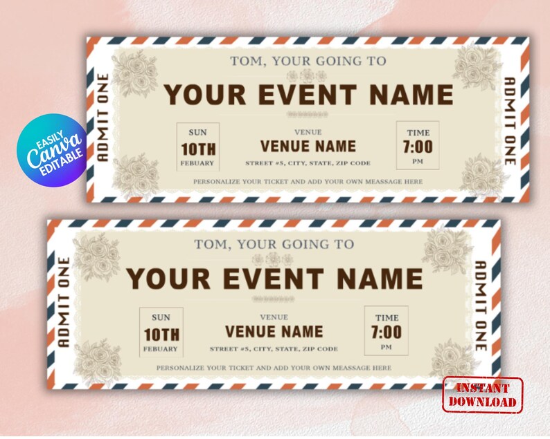 Editable Event Ticket Template, Event Ticket Template, Birthday ...