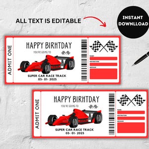 Printable Race Car Ticket Template, Racing Car Ticket, Birthday Gift ...