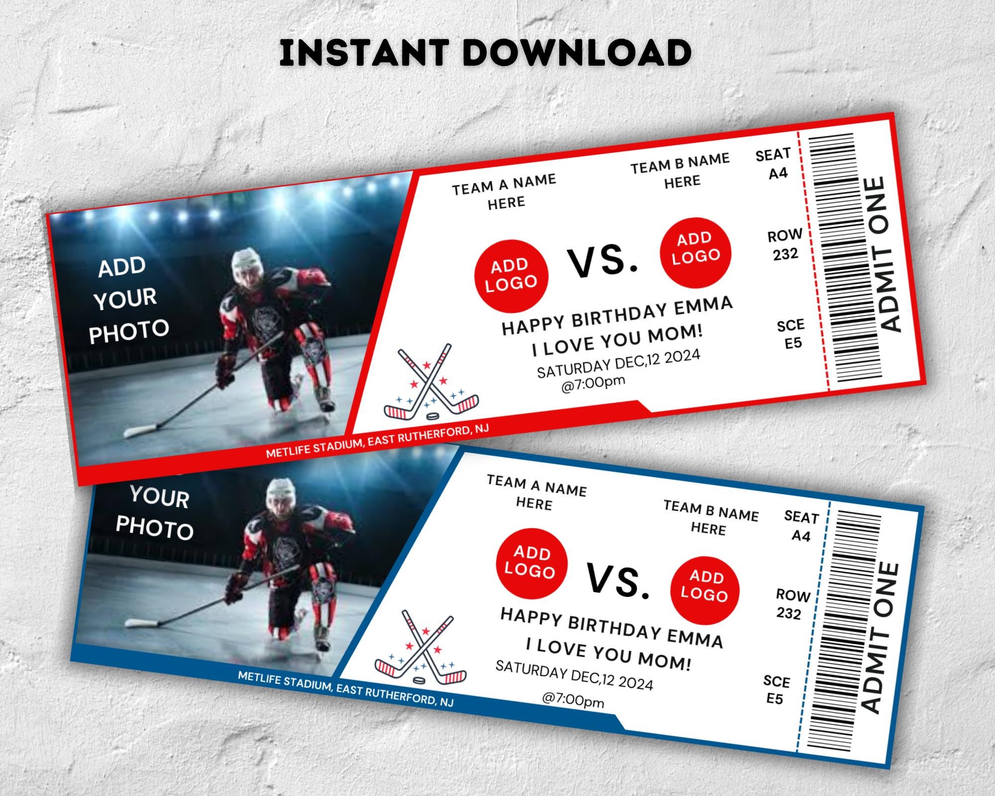 Editable Hockey Game Ticket Template, Hockey Game Ticket, Sports Lover ...