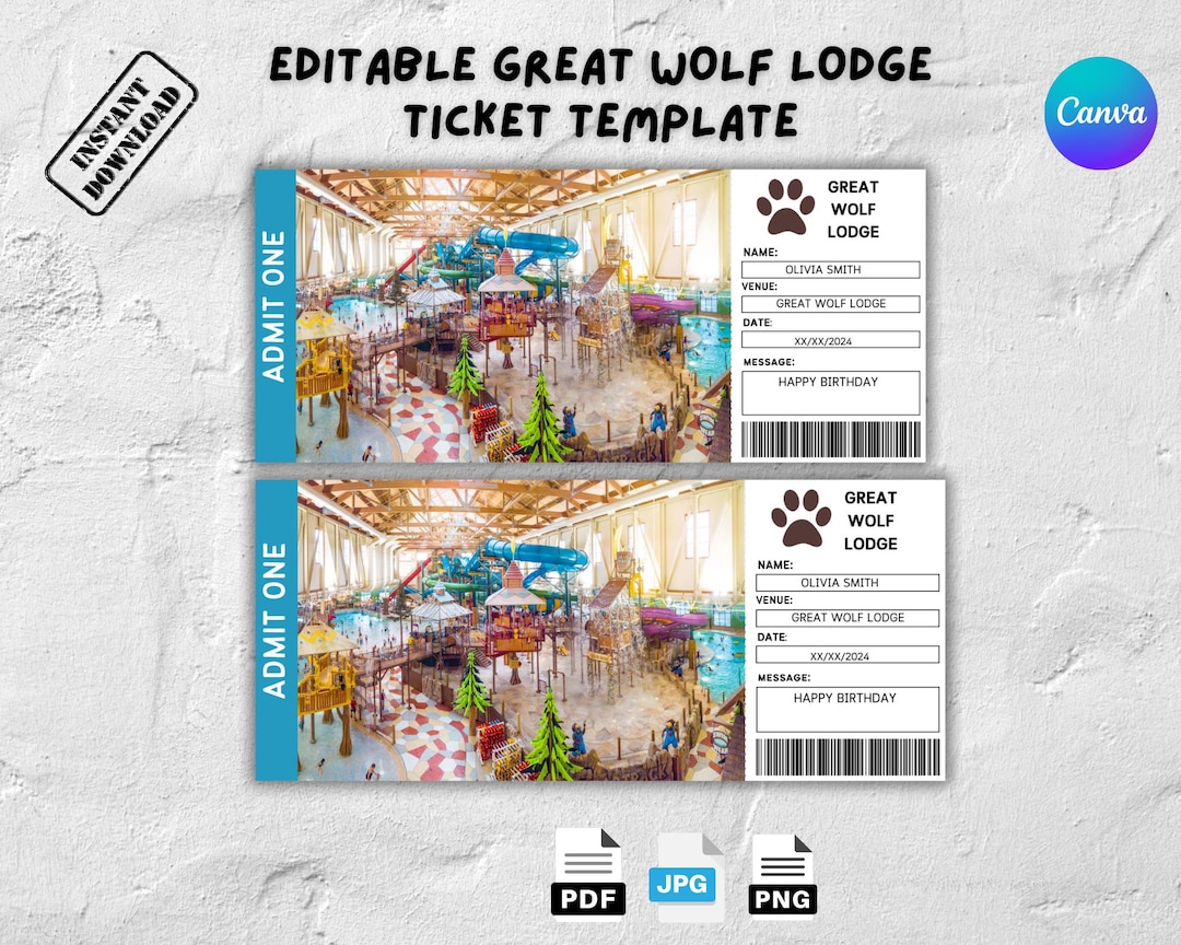 Editable Great Wolf Lodge Ticket Template, Great Wolf Lodge Ticket ...