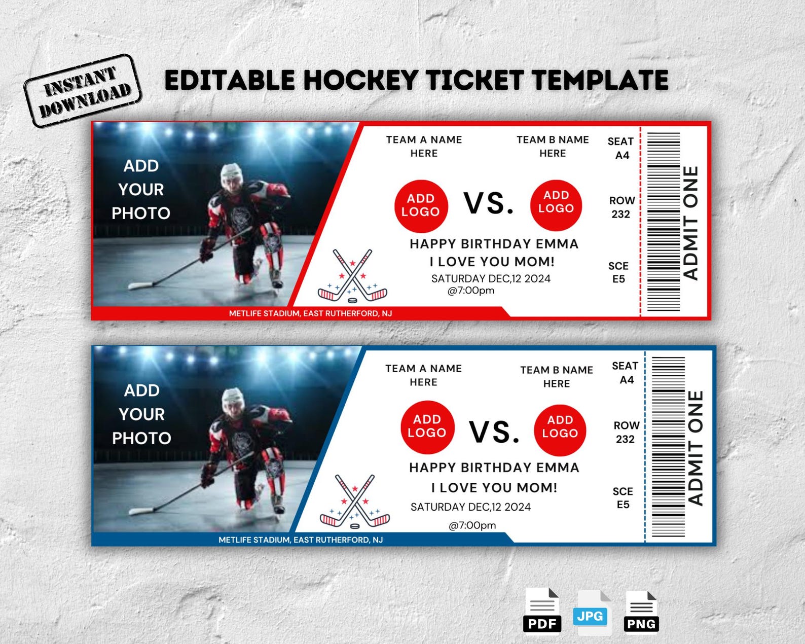 Editable Hockey Game Ticket Template, Hockey Game Ticket, Sports Lover ...