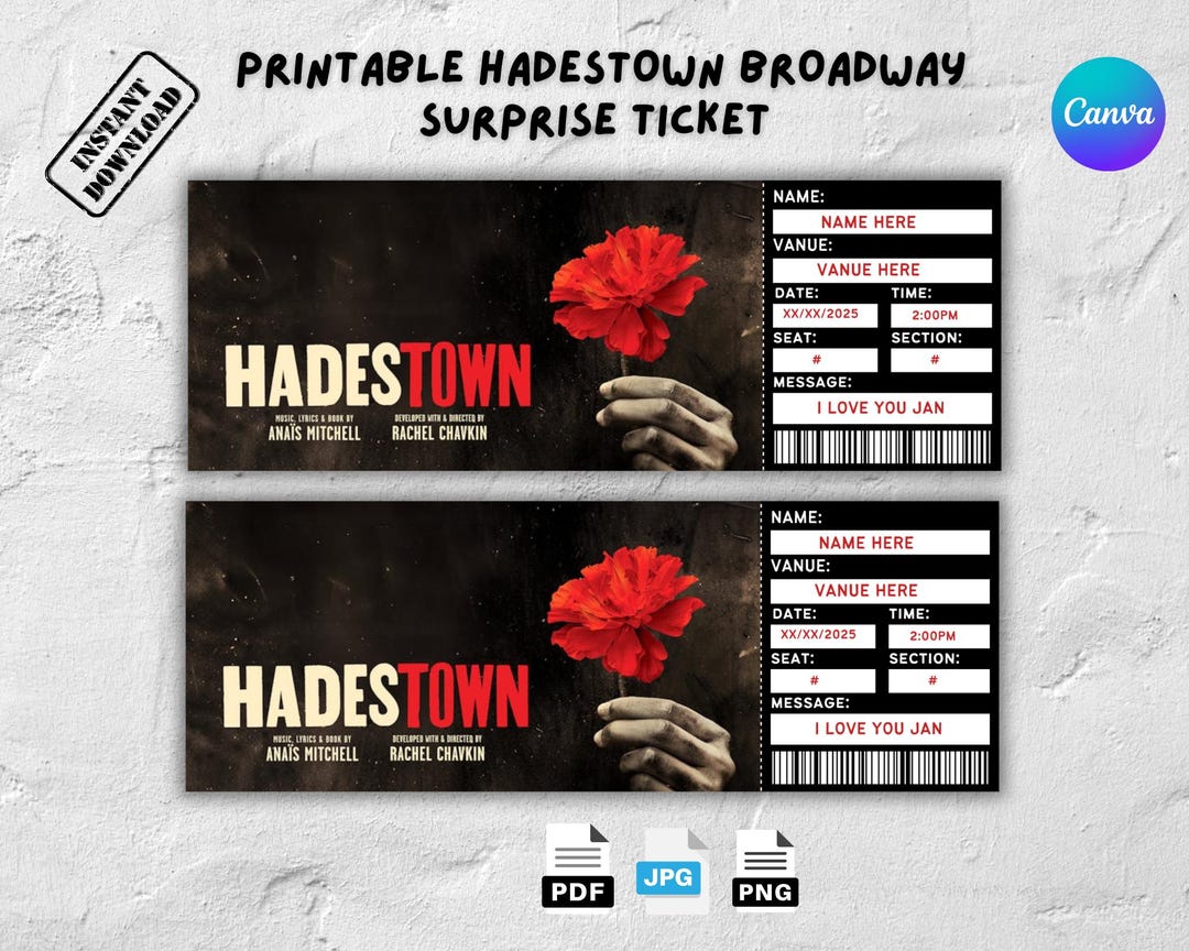 Editable Hadestown Broadway Surprise Ticket Template, Concert Ticket ...