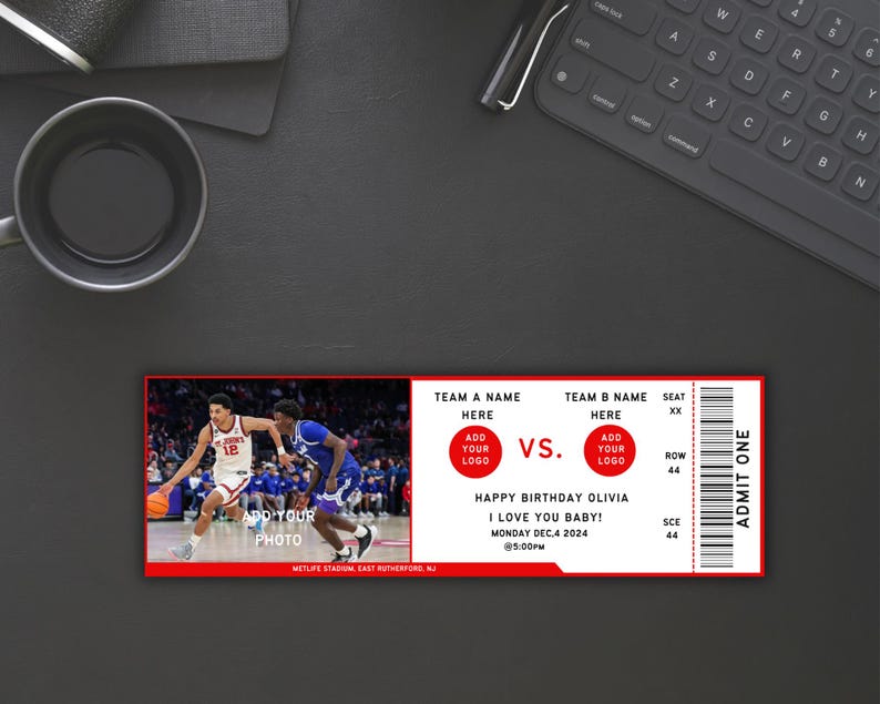 Editable Basketball Game Ticket, Sports Lover Gift Ticket, Birthday ...