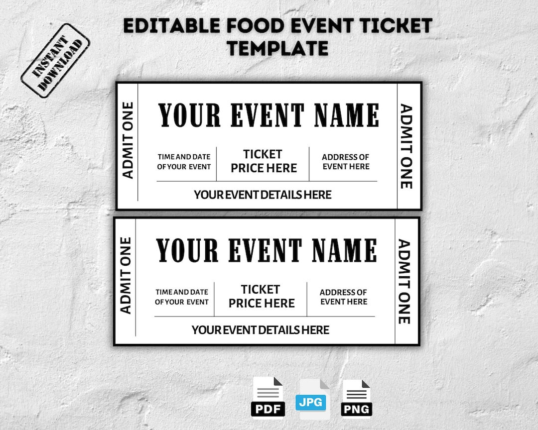 Editable Food Event Ticket, Meal Ticket, Printable Ticket, Food Ticket ...