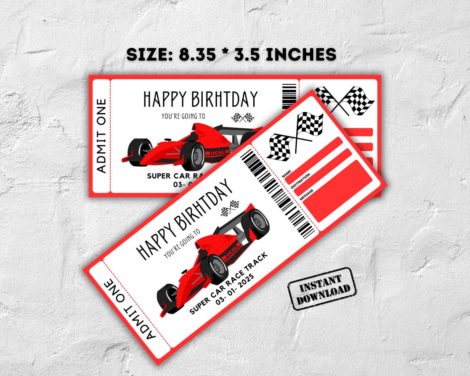 Printable Race Car Ticket Template, Racing Car Ticket, Birthday Gift ...