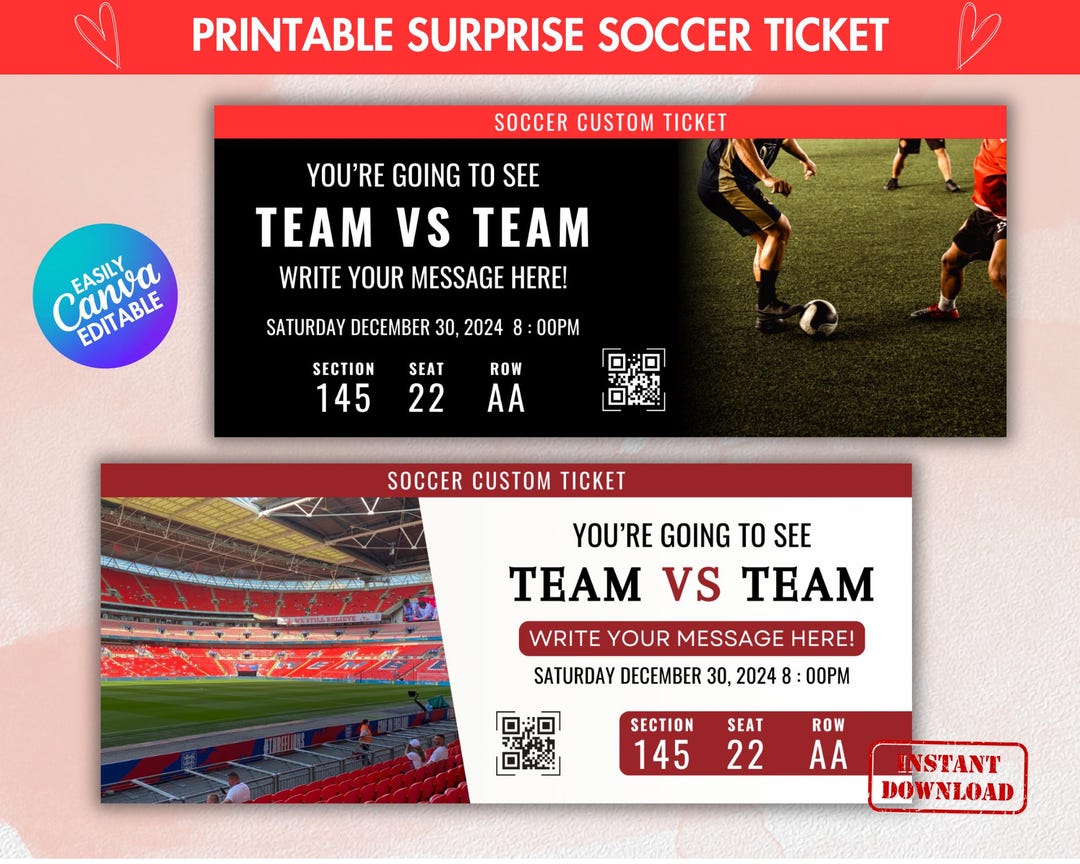 Editable Soccer Game Ticket Template, Soccer Birthday Ticket, Printable ...