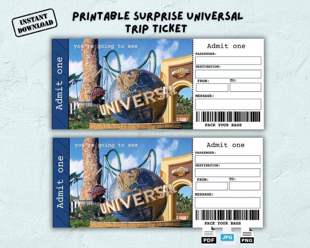 Editable Surprise Universal Trip Ticket, Universal Gift Ticket ...