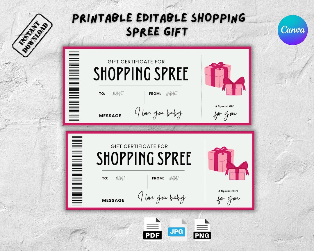 Editable Shopping Spree Gift Ticket, Shopping Gift Certificate ...
