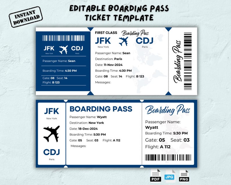 Editable Boarding Pass Canva Template, Printable Airline Ticket ...