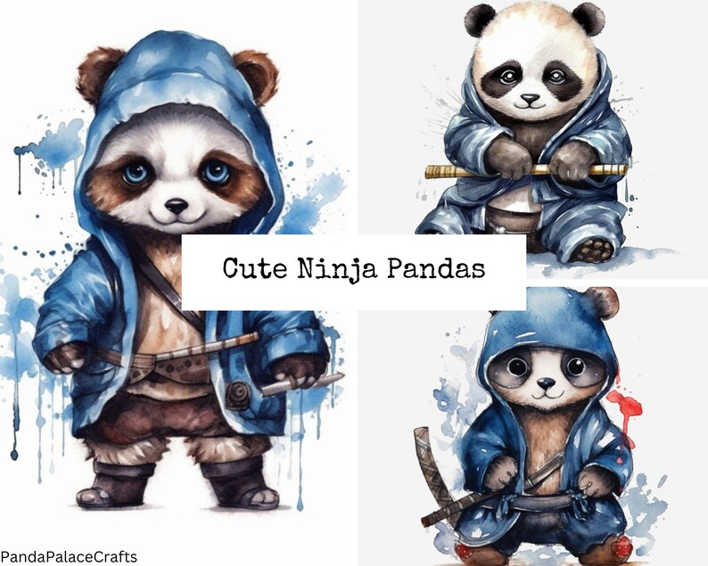 Baby Ninja Panda Clipart, Cute Ninja Pandas, Shinobi Black Panda, Panda ...