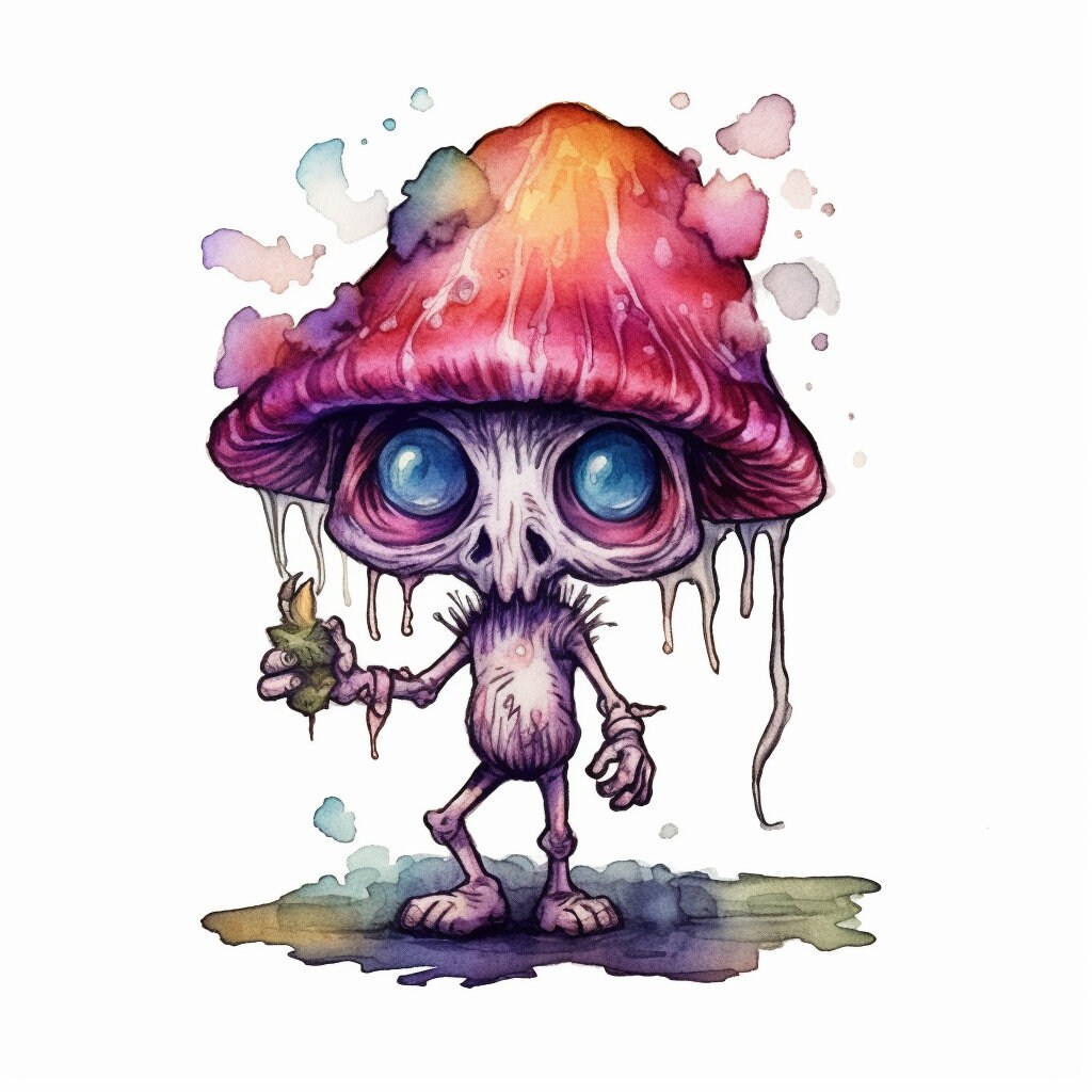 Zombie Cute Mushroom Watercolor Clipart, Watercolor Magic Art, Fantasy ...
