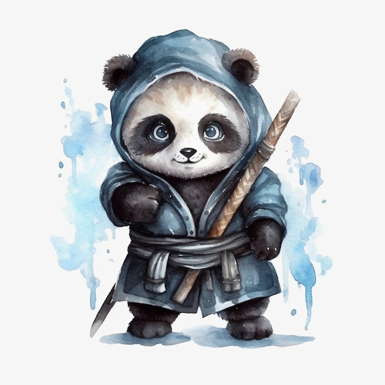 Cute Ninja Pandas, Baby Ninja Panda Clipart, Shinobi Black Panda, Panda ...