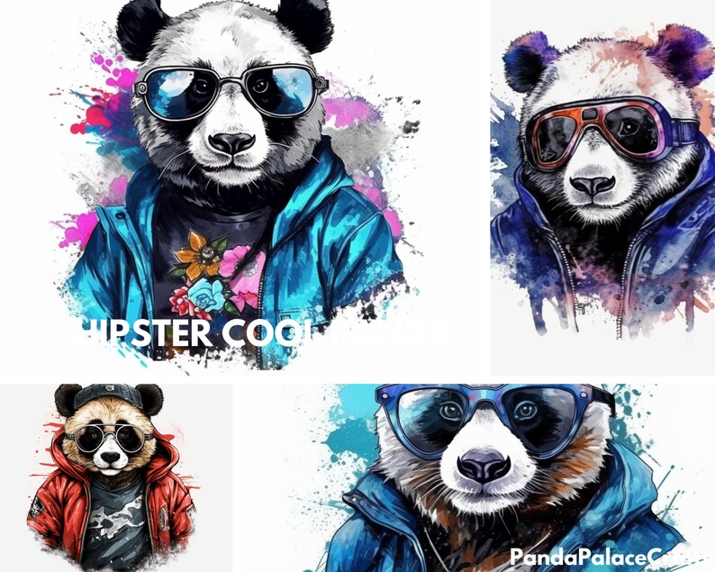 Badass Panda Clipart, Hipster Cool Panda, Hipster Panda Clipart, Panda ...