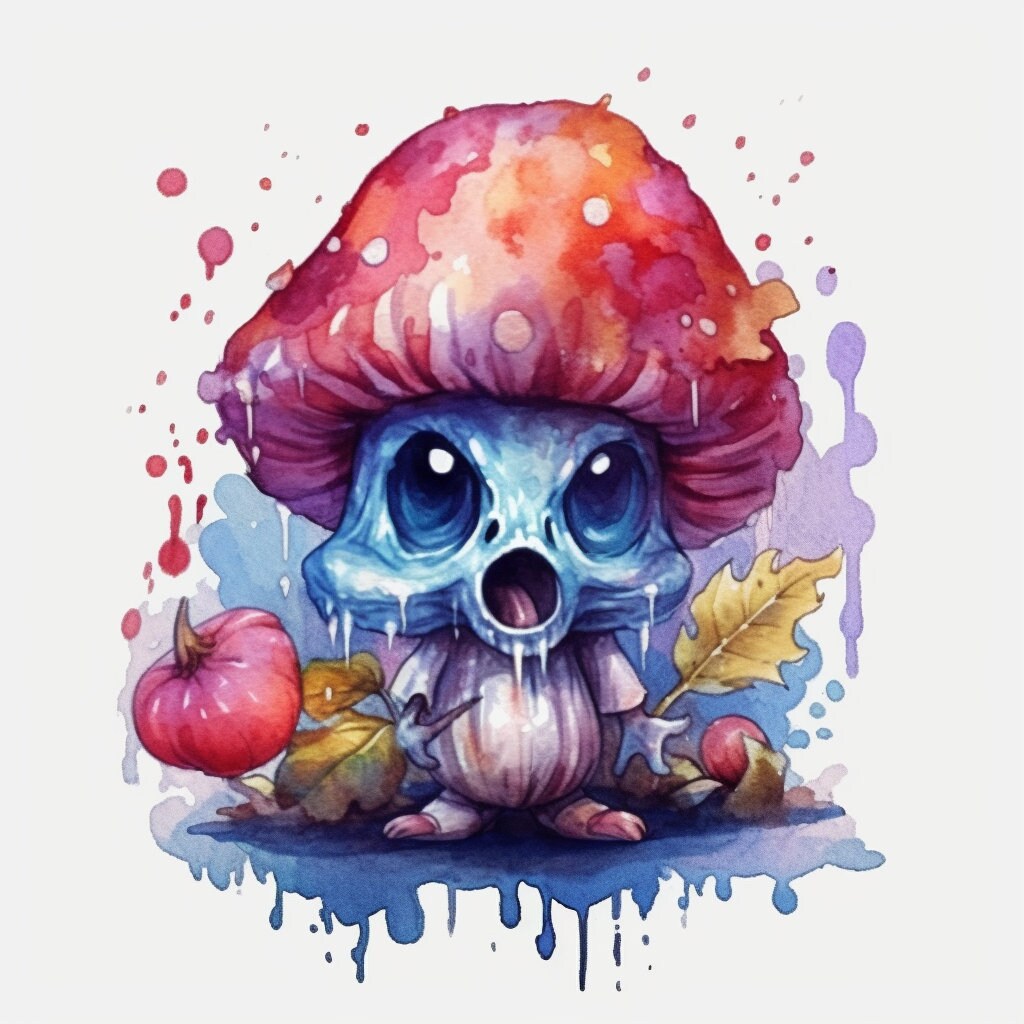 Zombie Cute Mushroom Watercolor Clipart, Watercolor Magic Art, Fantasy ...