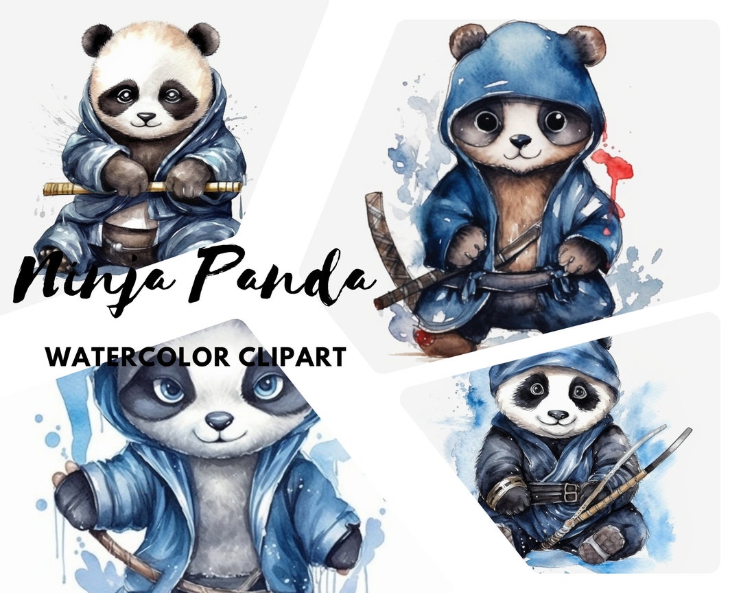 Cute Ninja Pandas, Baby Ninja Panda Clipart, Shinobi Black Panda, Panda ...