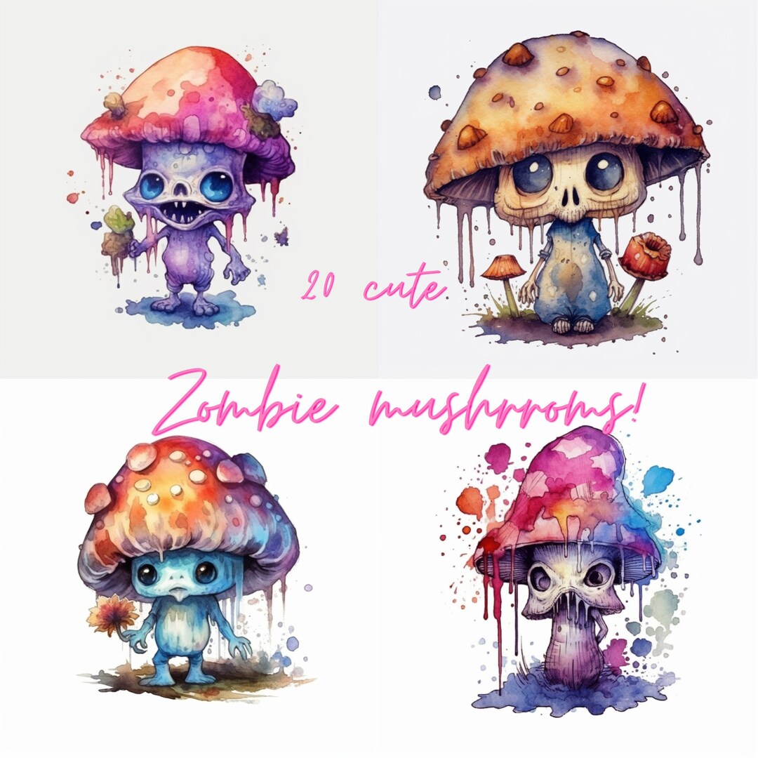 Zombie Cute Mushroom Watercolor Clipart, Watercolor Magic Art, Fantasy ...