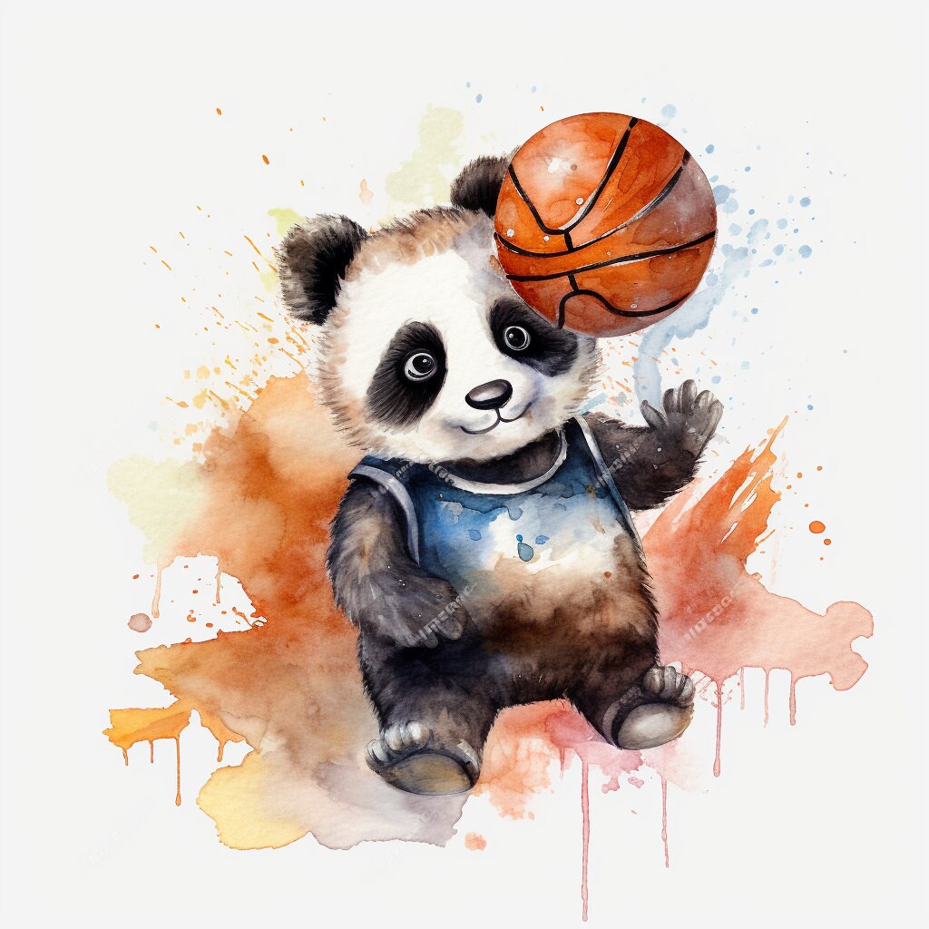 Cute Pandas Playing Sports, Baby Panda Clipart, Football Basektball ...