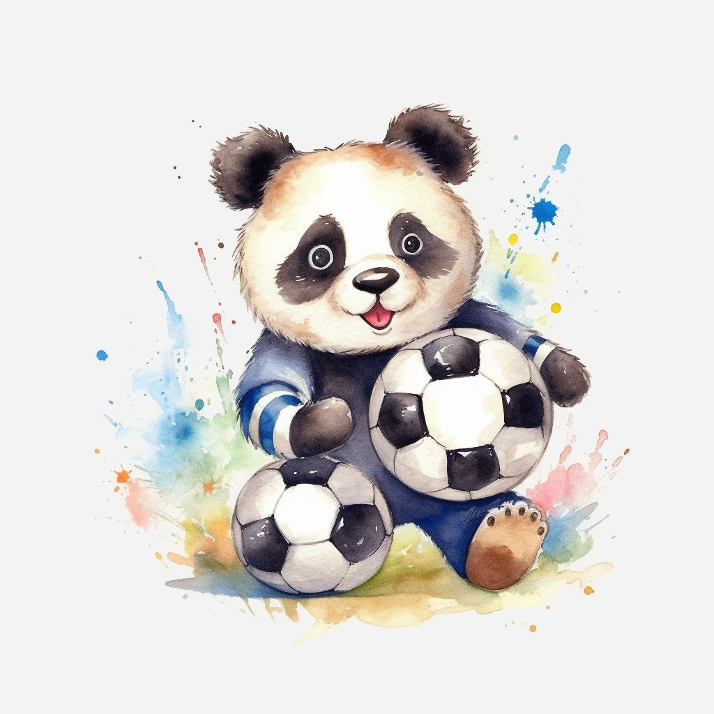 Cute Pandas Playing Sports, Baby Panda Clipart, Football Basektball ...