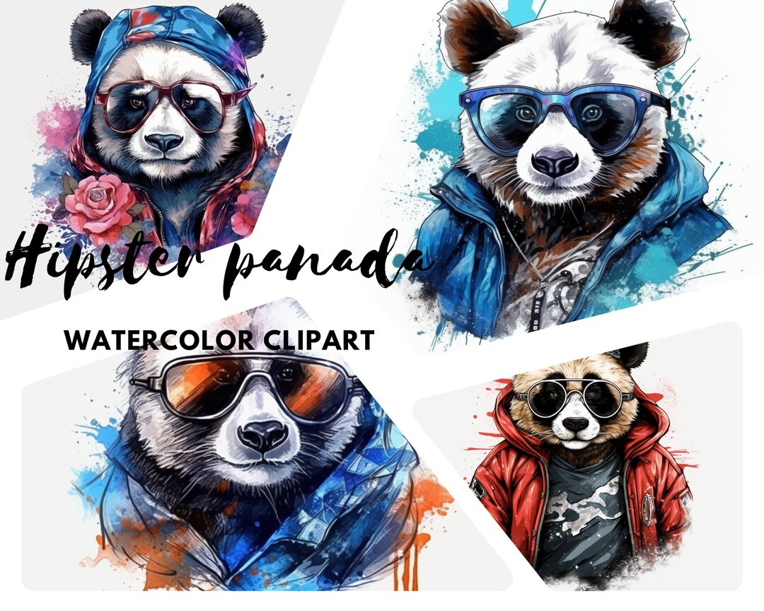Hipster Cool Panda, Badass Panda Clipart, Hipster Panda Clipart, Panda ...