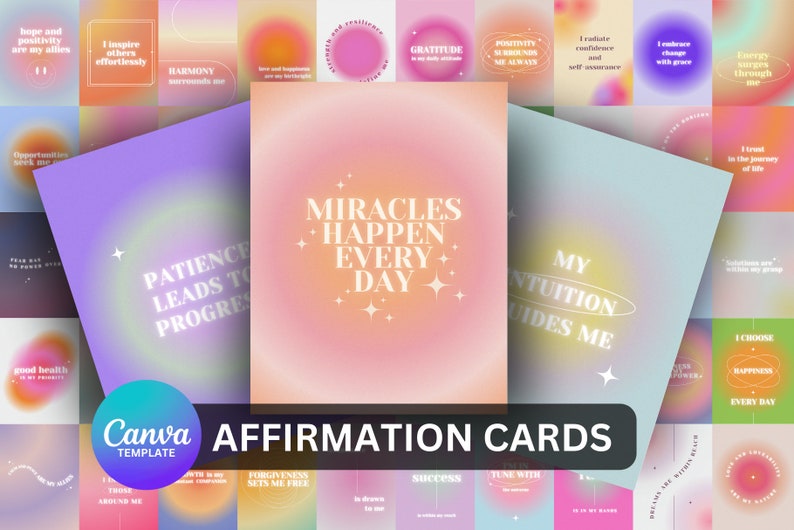 Canva Template - 50 Affirmation Cards for Gratitude Digital Download ...