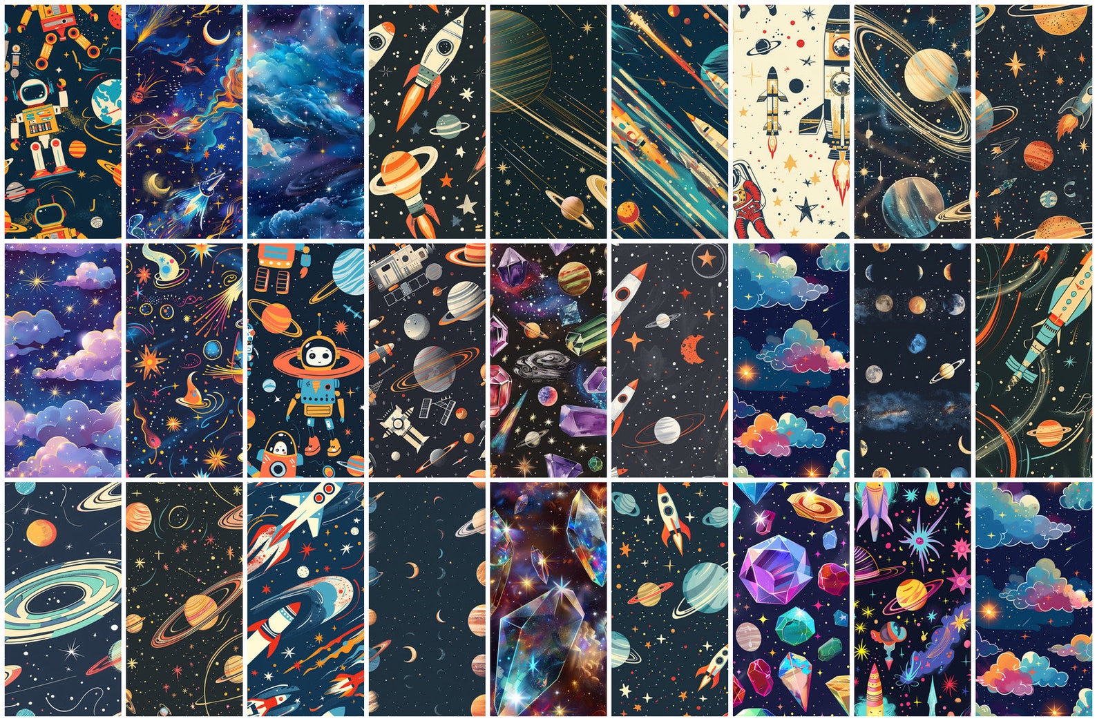 Huge Pack (130 Pcs) of Cosmos Seamless Pattern, Universe Astronauts ...