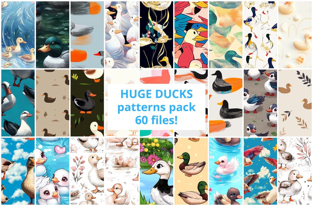 Huge Pack (60 Pcs) of Ducks Seamless Pattern, Birthday, Scrapbook, Cute ...