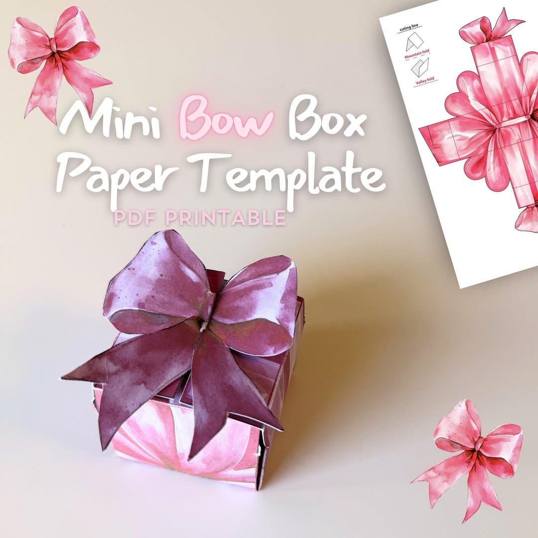 Mini Paper Bow Box Template - PDF Printable - DIY - Valentines Day ...