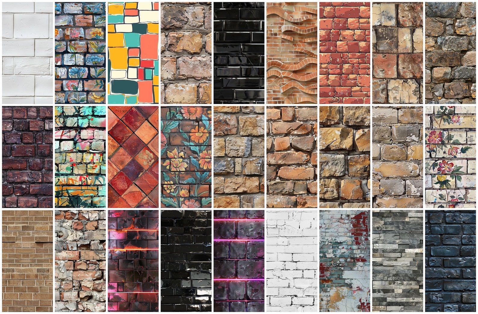Huge Pack (180 Pcs) of Brick Seamless Pattern, Game, Rustic, Vintage ...