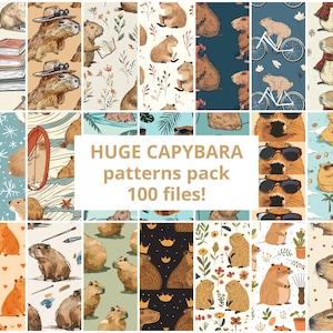 Huge Pack (100 Pcs) of Capybara Seamless Pattern, Birthday, Scrapbook ...
