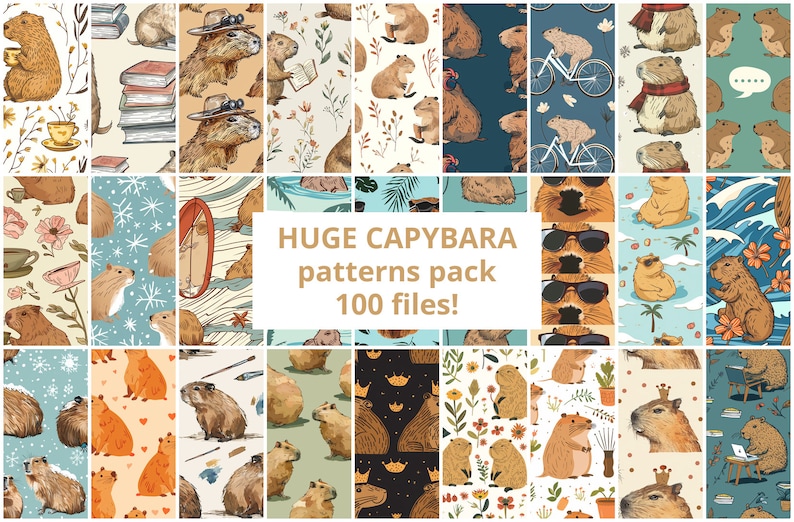 Huge Pack (100 Pcs) of Capybara Seamless Pattern, Birthday, Scrapbook ...