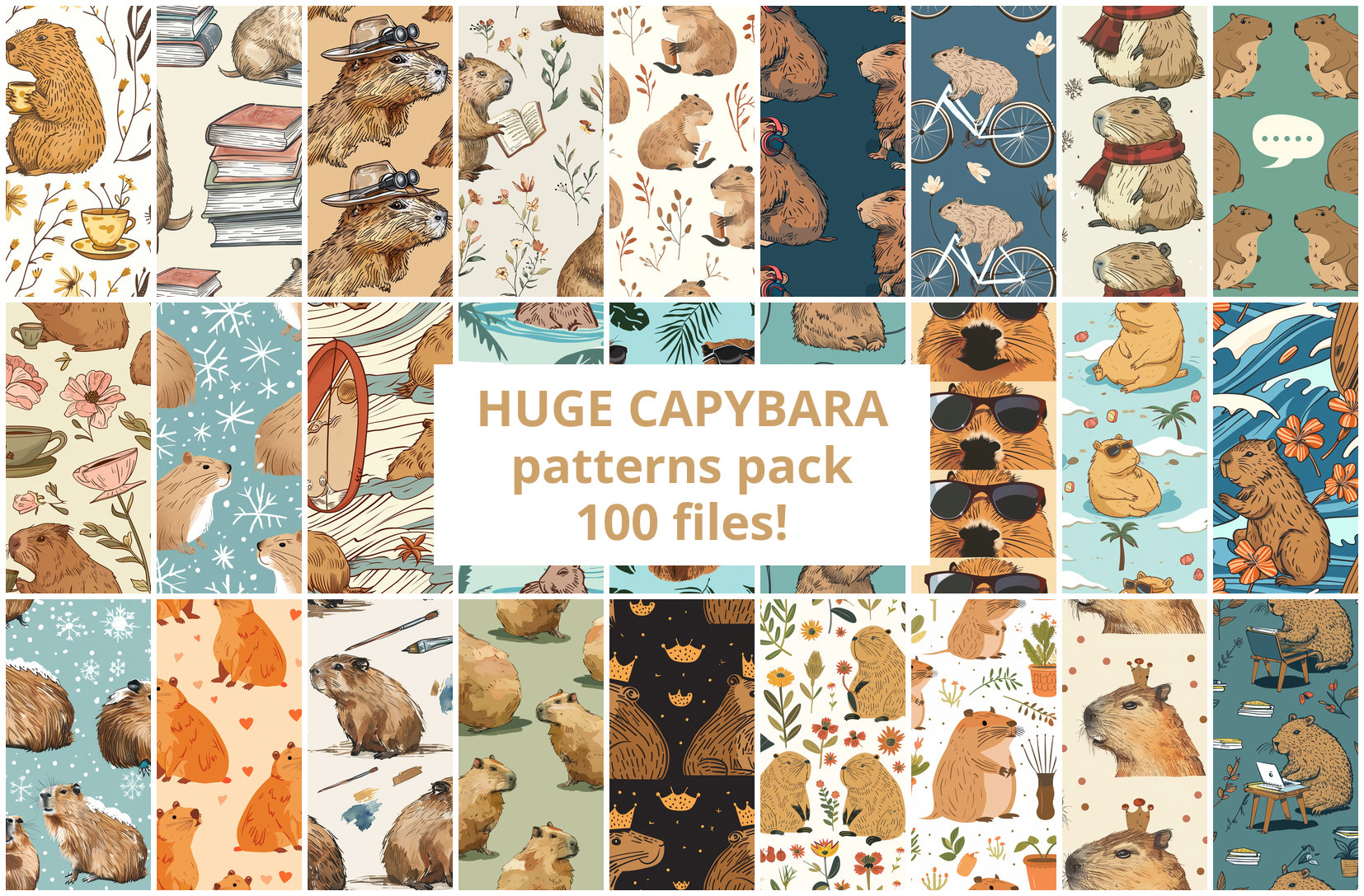 Huge Pack (100 Pcs) of Capybara Seamless Pattern, Birthday, Scrapbook ...