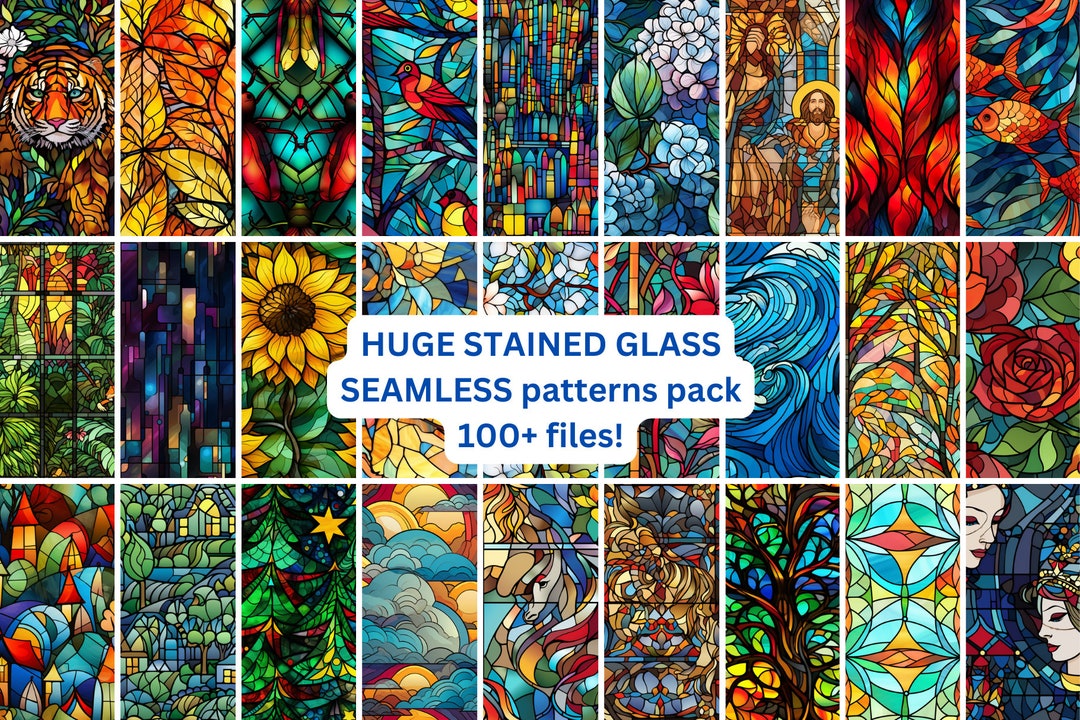 Huge 100+ Stained Glass Seamless Patterns - Bundle PNG - Commercial Use ...