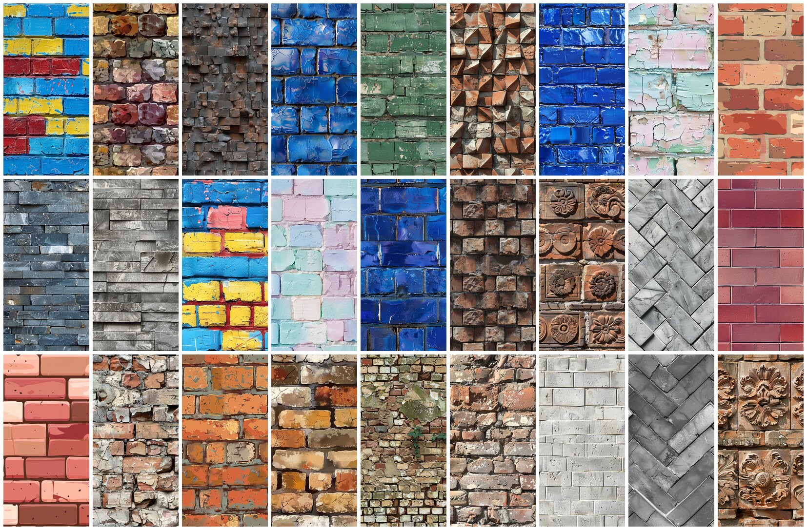 Huge Pack (180 Pcs) of Brick Seamless Pattern, Game, Rustic, Vintage ...
