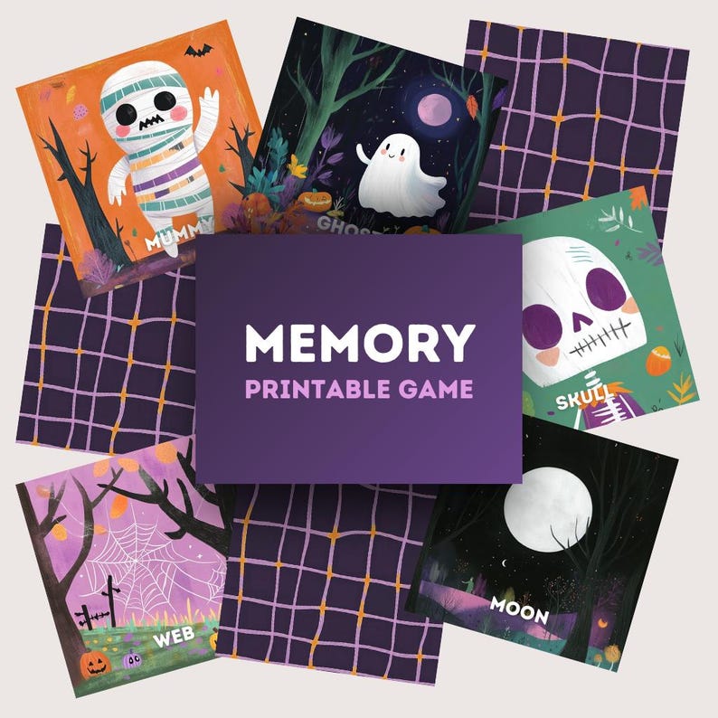 Halloween Memory Game for Kids, Halloween Matching Board Game ...