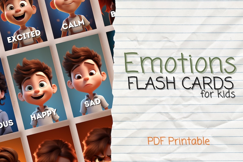 Emotions - 24 Flash Cards for Kids - PDF Printable - Emotion Printables ...