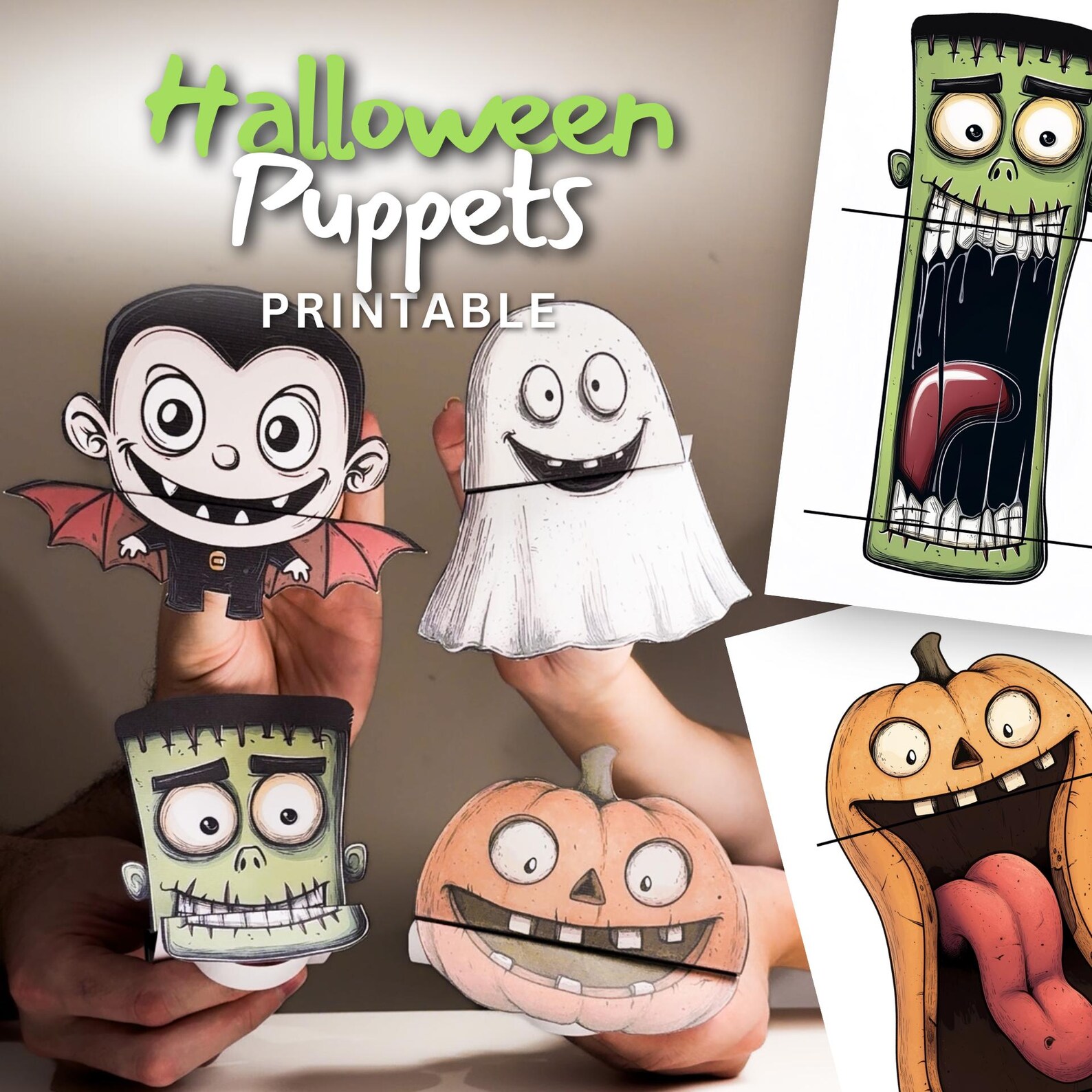 Halloween Puppets Printable - Vampire, Ghost, Frankenstein, Pumpkin ...