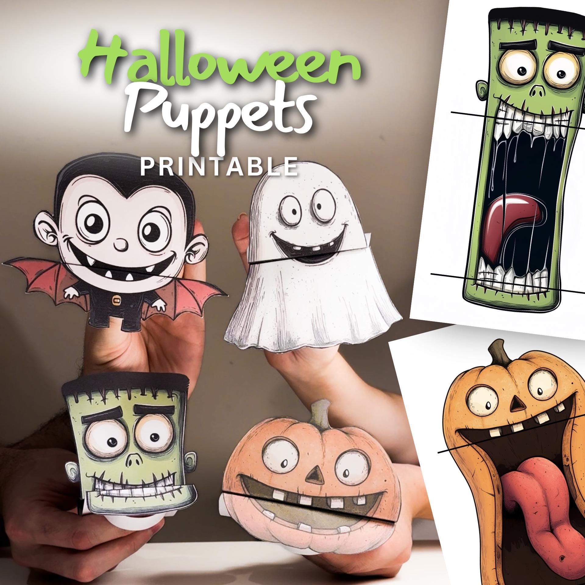 Halloween Puppets Printable - Vampire, Ghost, Frankenstein, Pumpkin ...